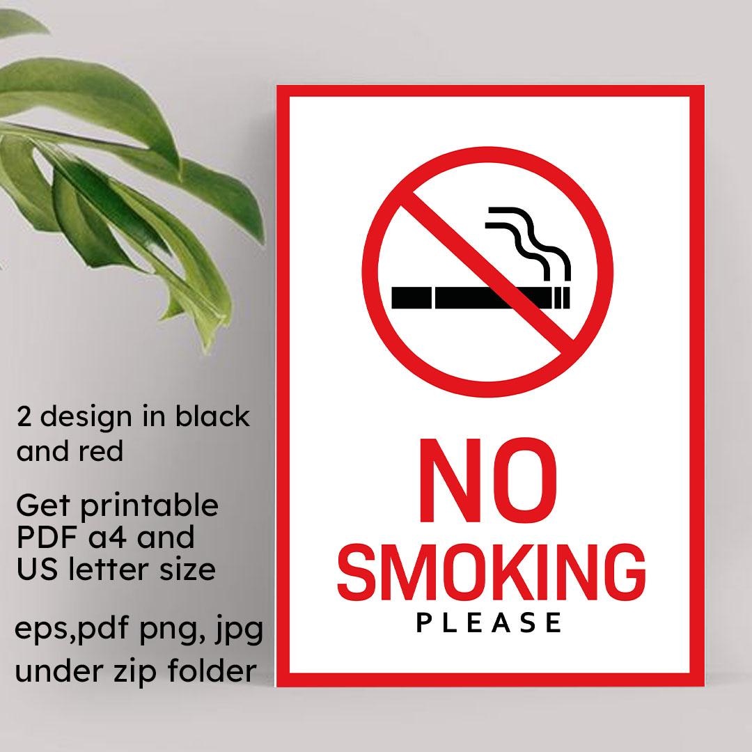 No Smoking, Printable No Smoking Sign A4 and US Letter Size Pdf ...