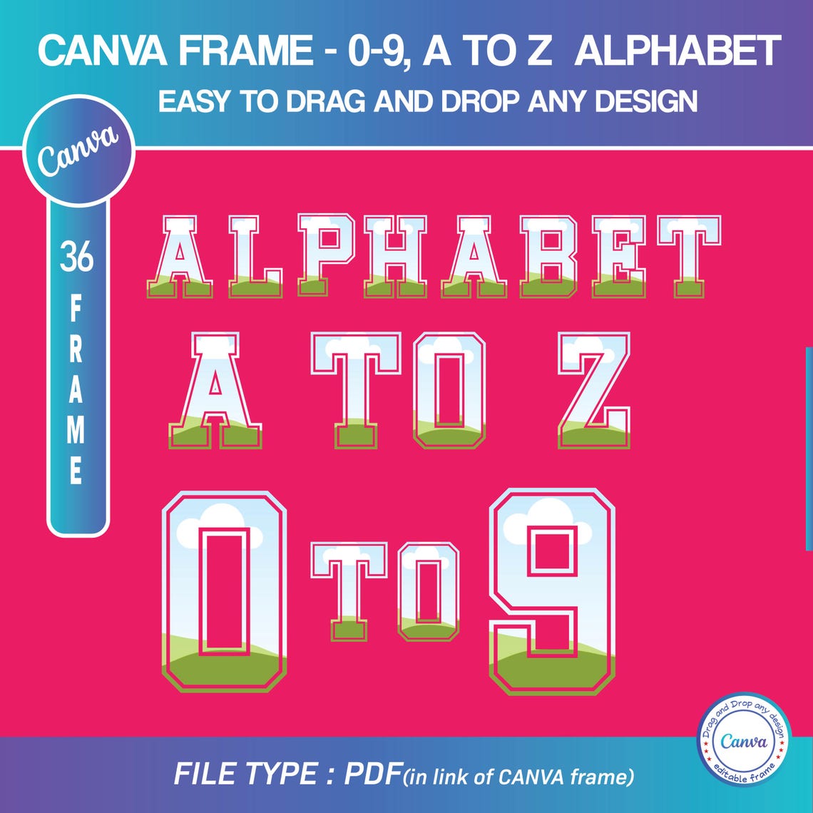 Alphabet and Number Canva Frame Template | Editable A-Z and 0 to 9 ...