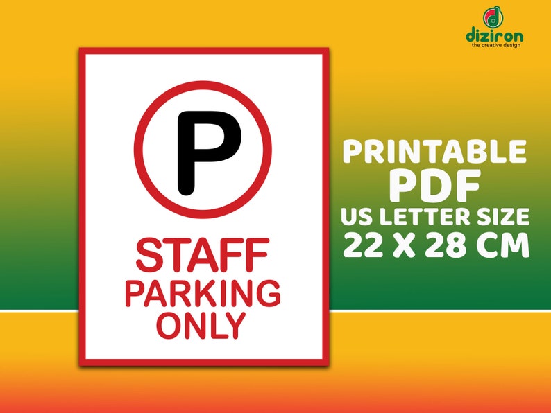 Staff Parking Sign Board Printable Us Letter or A4 Size Pdf, Instant ...