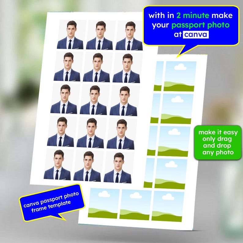 Passport Photo Canva Template A4 | Editable ID, Visa and Etc Photos ...