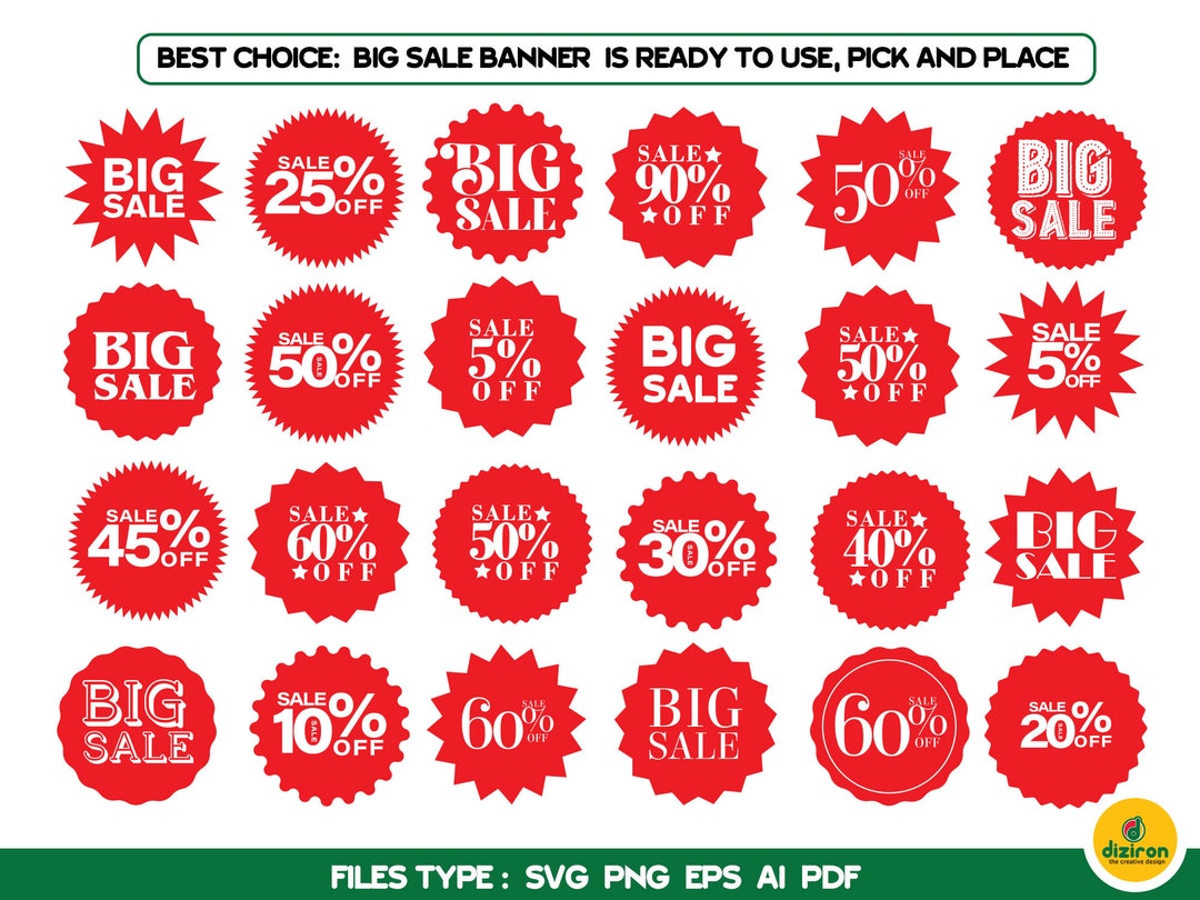 Sale Sticker Svg, Big Sale Clipart Vector Design Illustration Set of ...