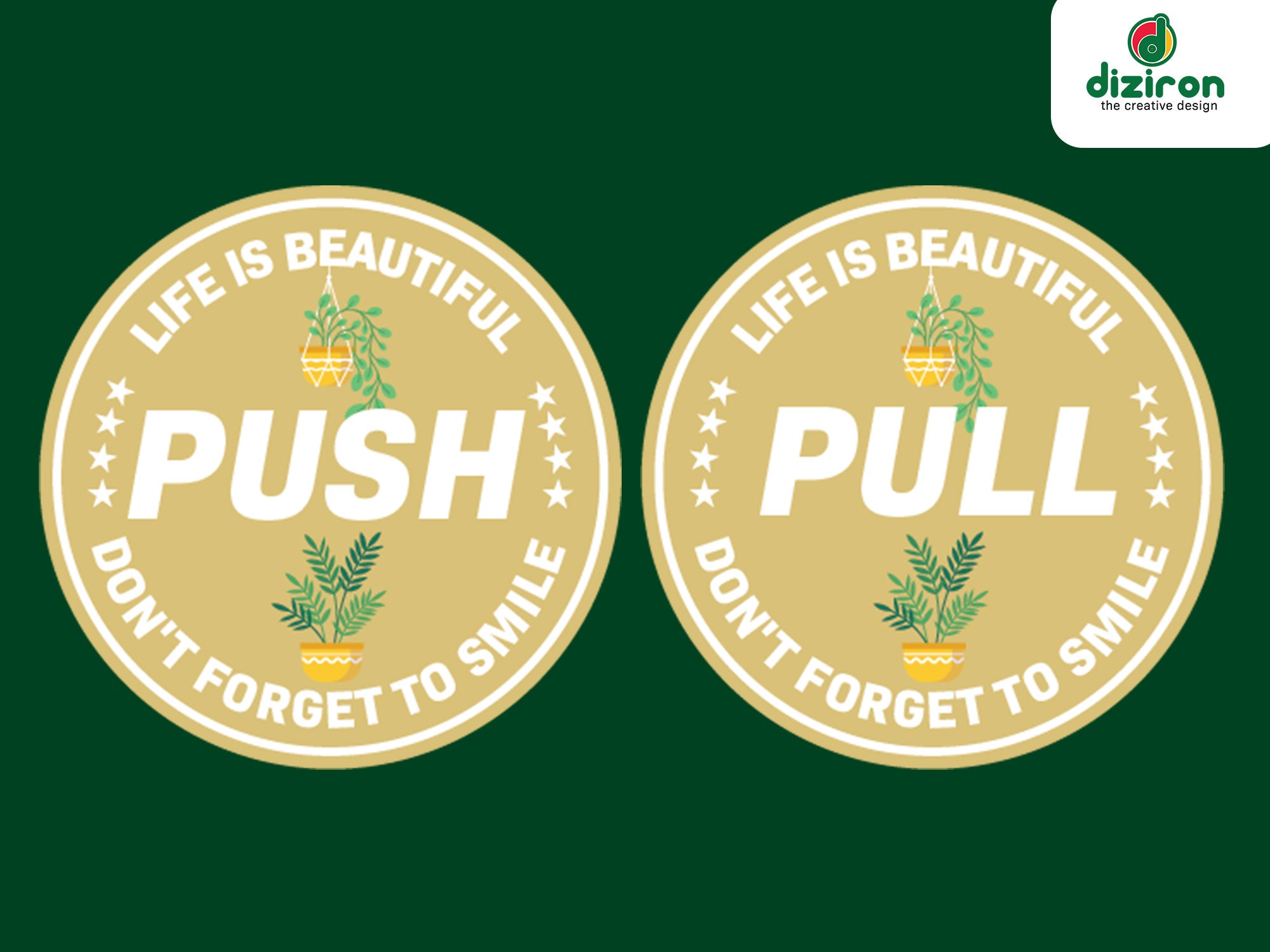 Luxury Push & Pull Set of Door Signs in Circle Shape, Sets of 5 Push ...