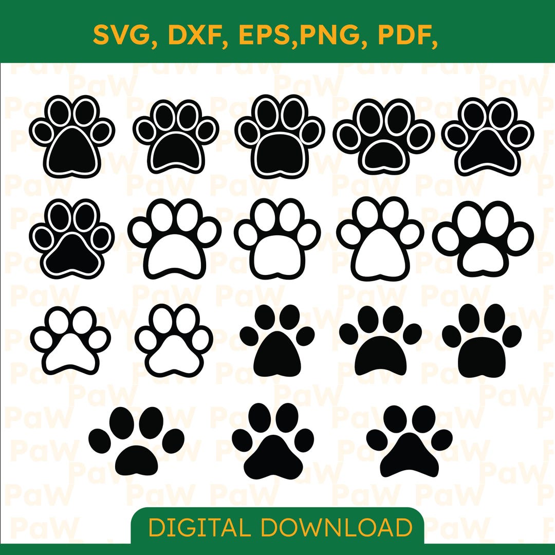 Dog Paw SVG, Cricut Puppy Paw Print SVG Cut Files, Set of Dog Foot ...
