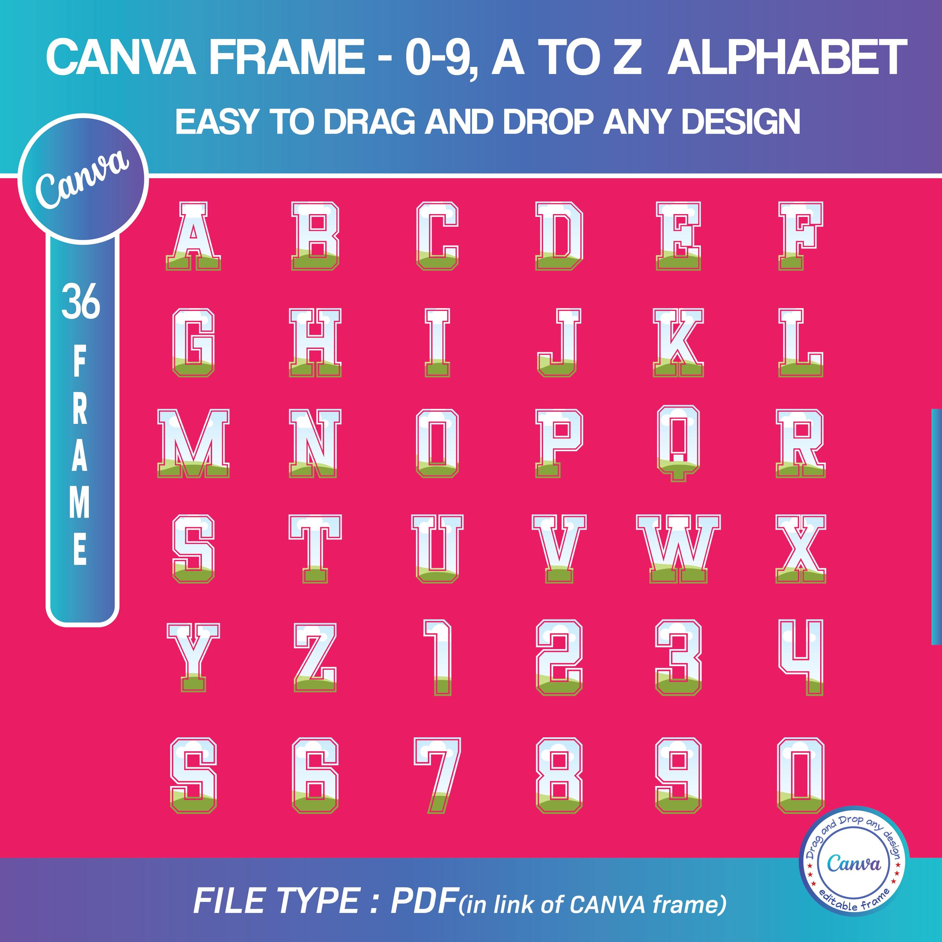Alphabet and Number Canva Frame Template | Editable A-Z and 0 to 9 ...