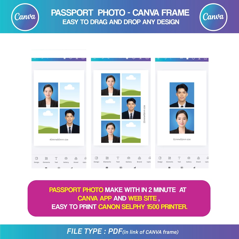 Passport Frame Canva Template | Editable Digital Frame for ID & Visa ...