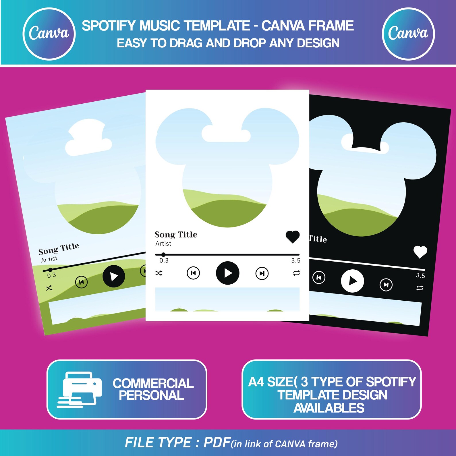 Spotify Music Player Template Canva Editable, Music Photo Frame Spotify ...