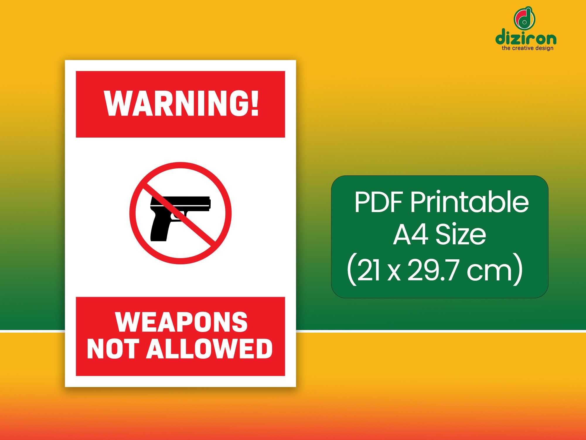 Printable Warning Weapons Not Allowed, Signboard With US Letter and A4 ...