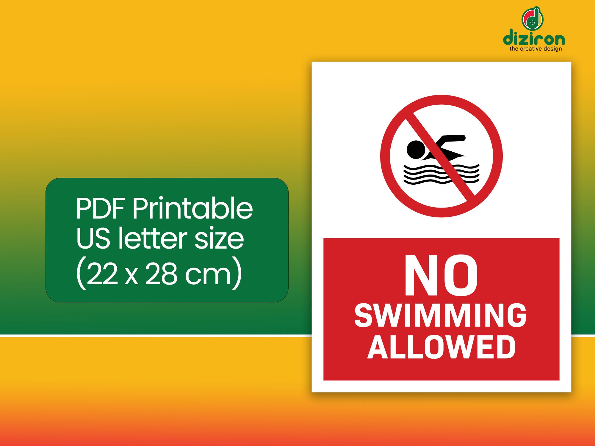 Printable No Swimming Allowed, Sign Board US Letter and A4 Size ...
