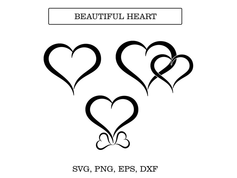 Beautiful Heart SVG, Open Heart Png, Heart Silhouette, Set of Heart Dxf ...
