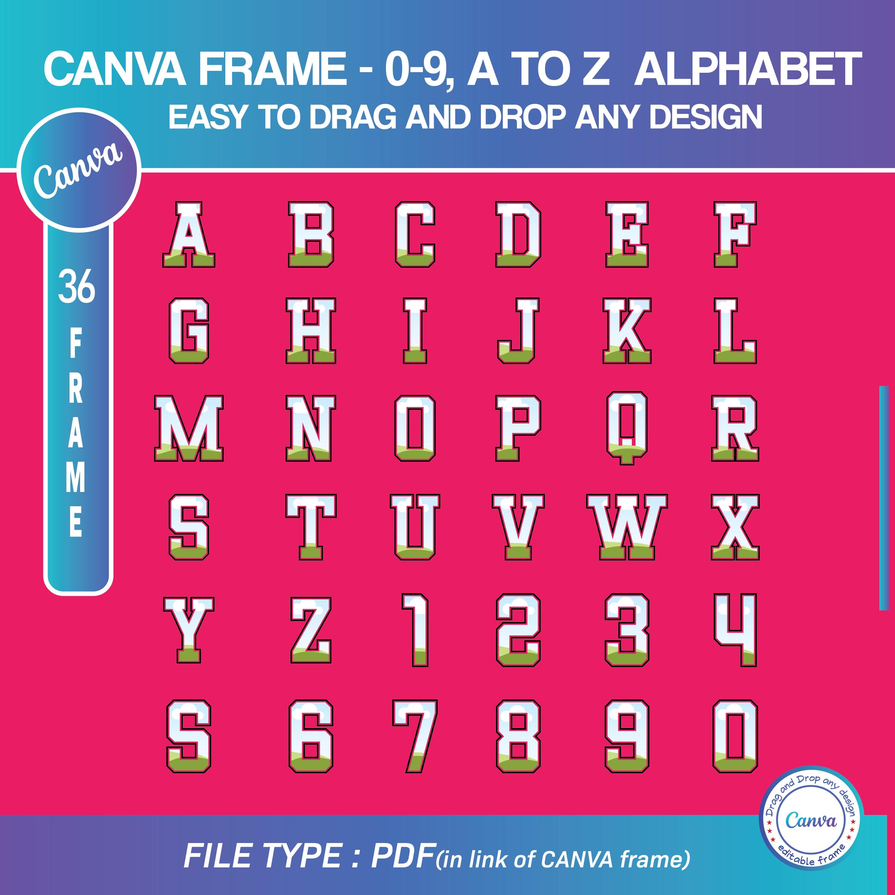 Alphabet and Number Canva Frame Template | Editable A-Z and 0 to 9 ...