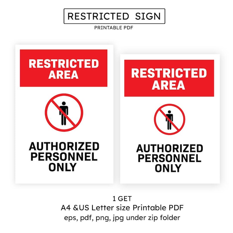 Printable Restricted Area Authorized Personnel Only, Signboard US ...