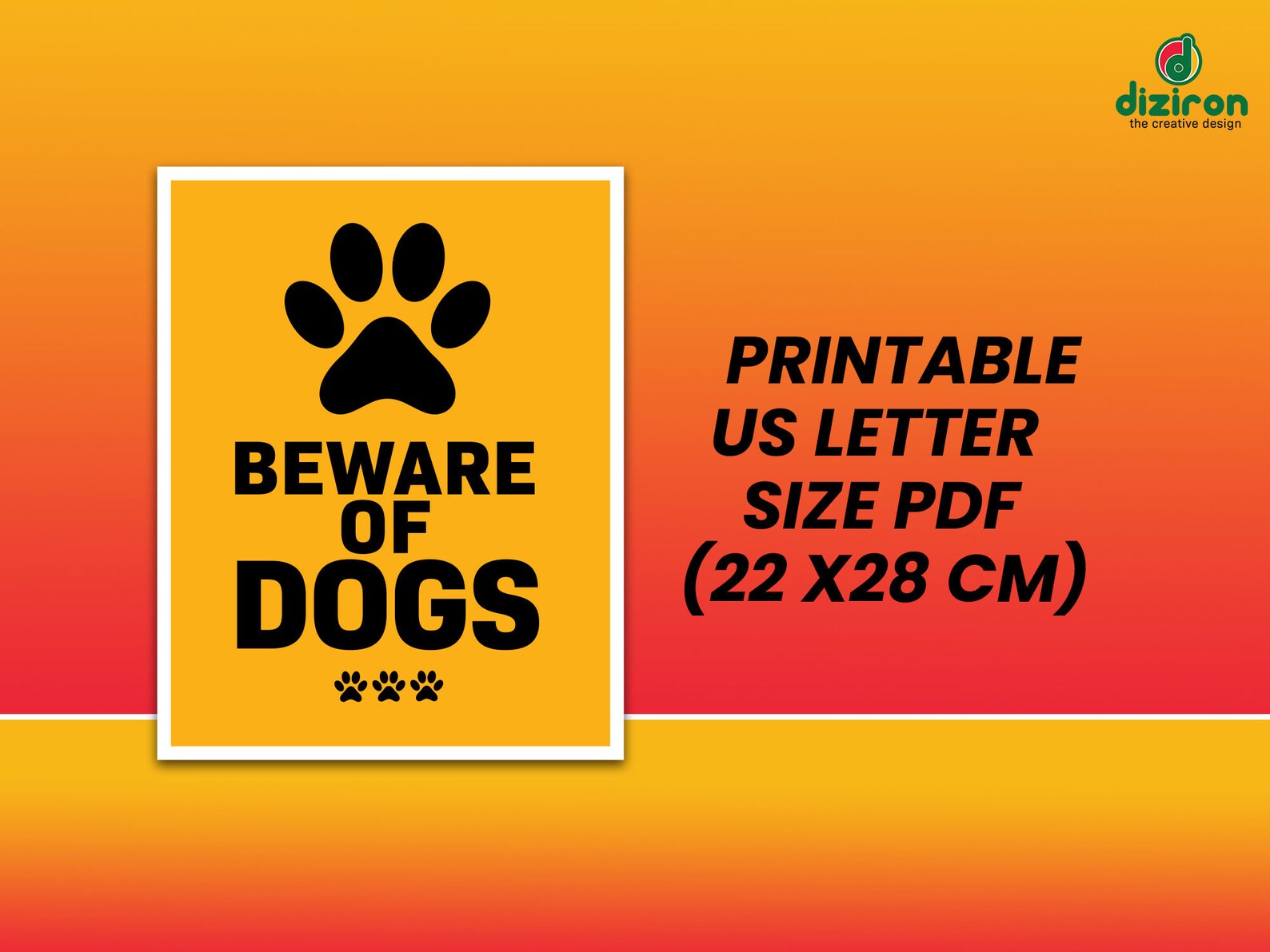 Printable Beware of Dog and Dogs Sign Board US Letter or A4 Size PDF ...