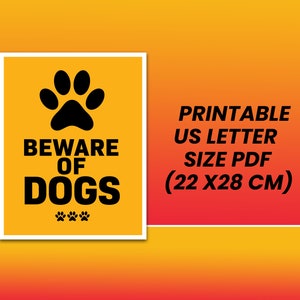 Printable Beware of Dog and Dogs Sign Board US Letter or A4 Size PDF ...