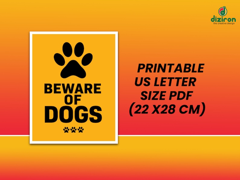 Printable Beware of Dog and Dogs Sign Board US Letter or A4 Size PDF ...