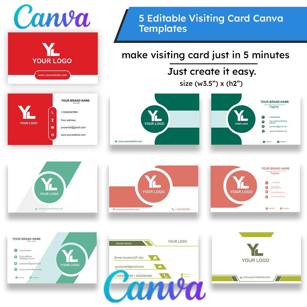 5 Editable Visiting Card Canva Templates | Business Card Design ...