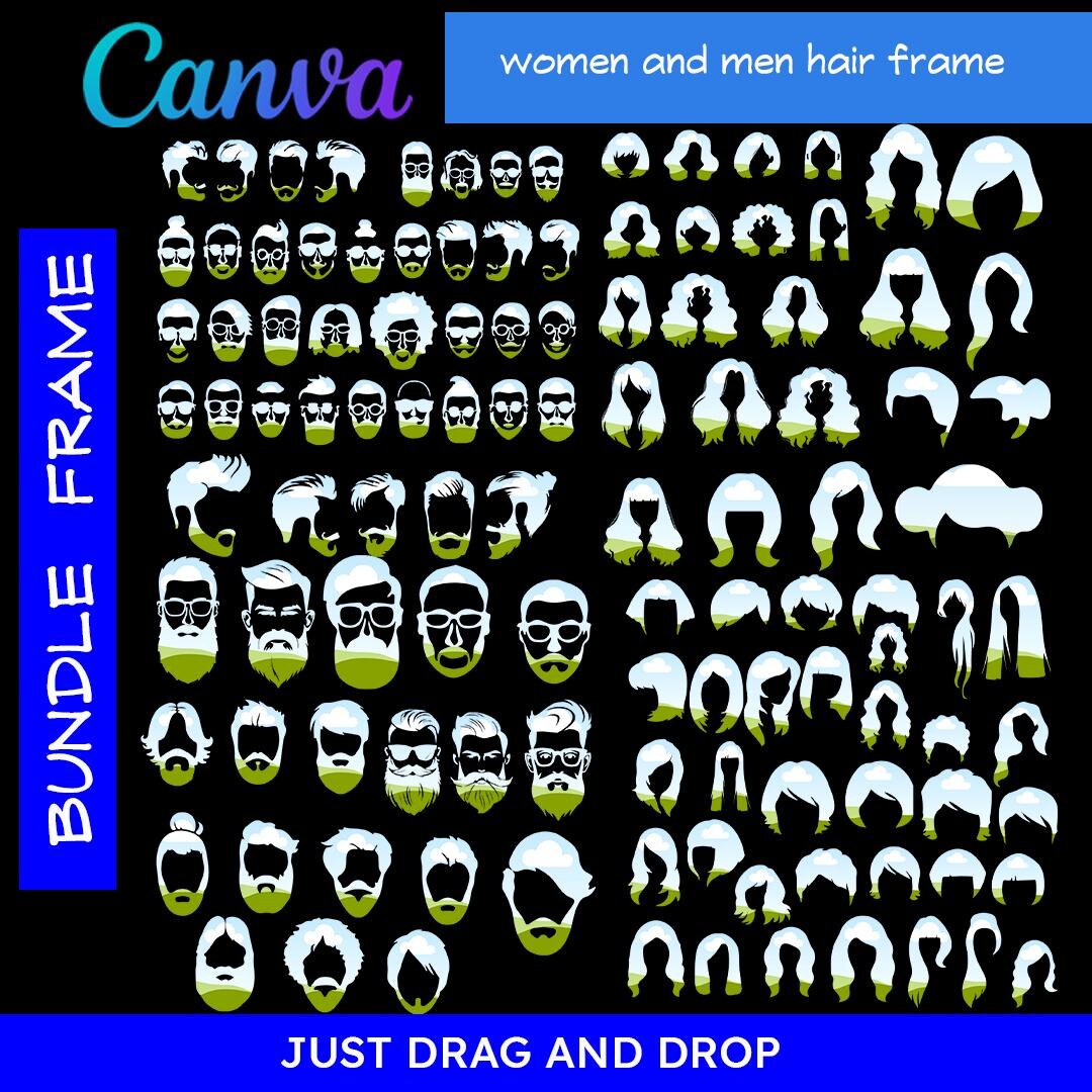 Men & Women Hair Frame Canva Templates | Editable Hairstyle Outline ...