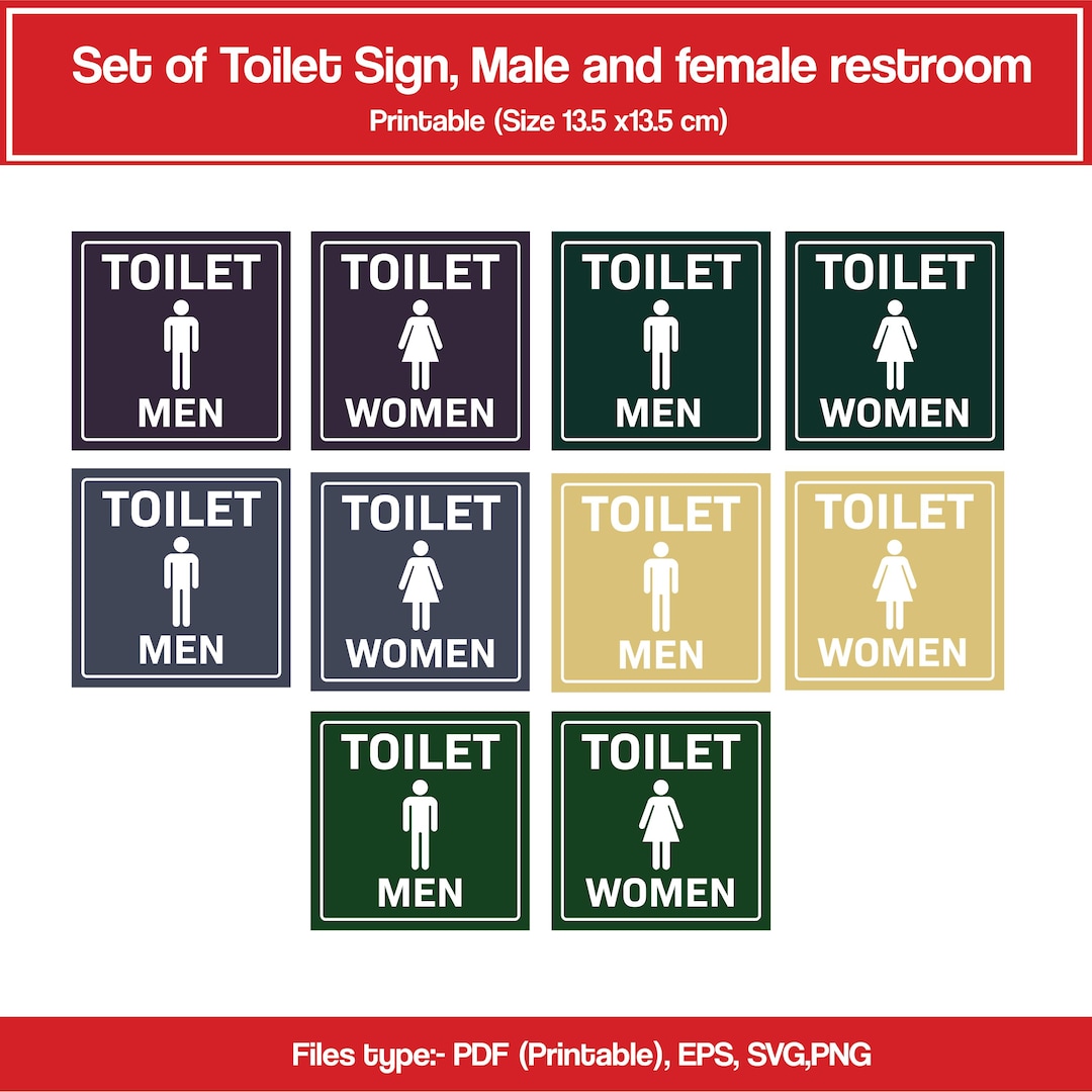 Toilet Sign Men and Women Sets of 5 Designs in Different Colors for ...