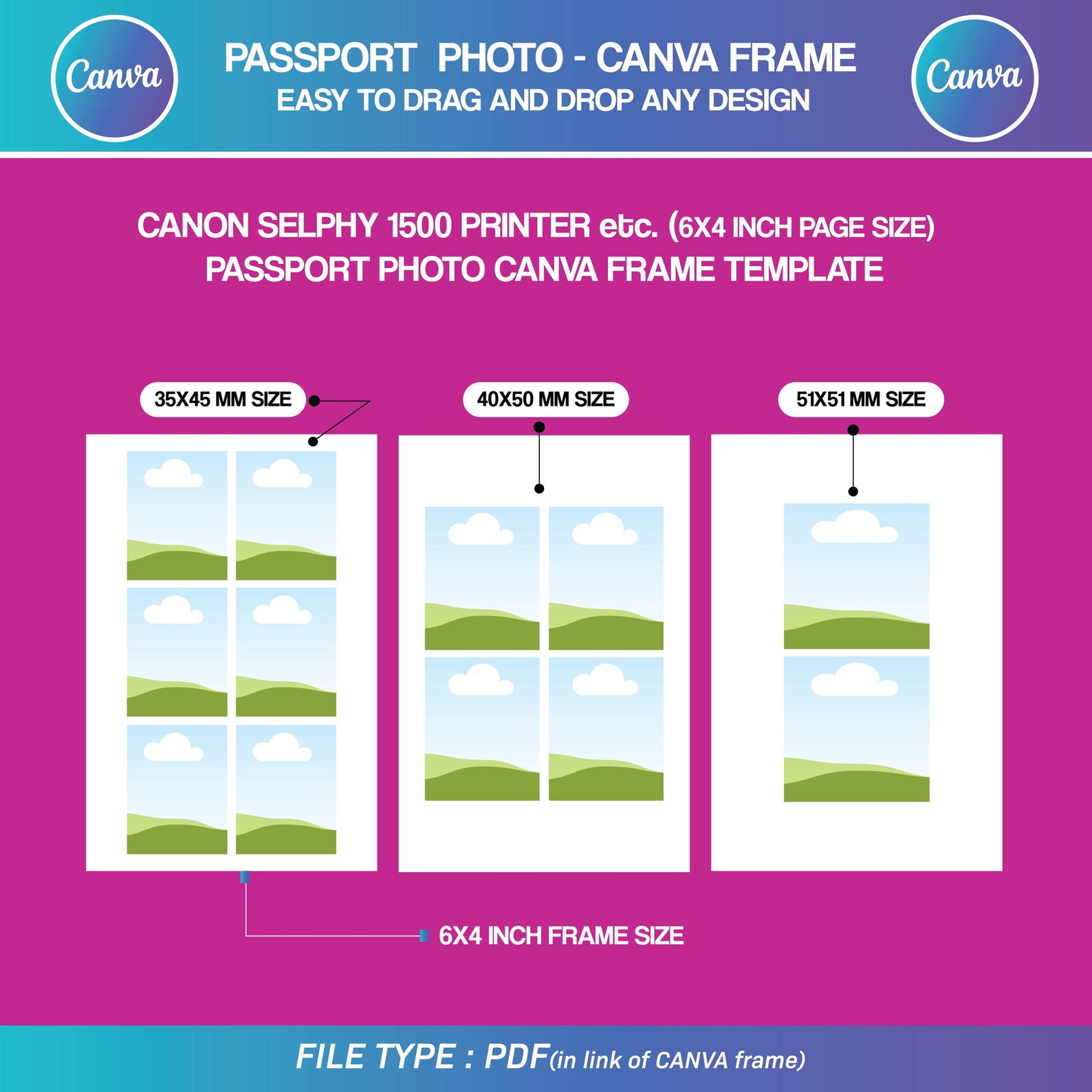 Passport Frame Canva Template | Editable Digital Frame for ID & Visa ...