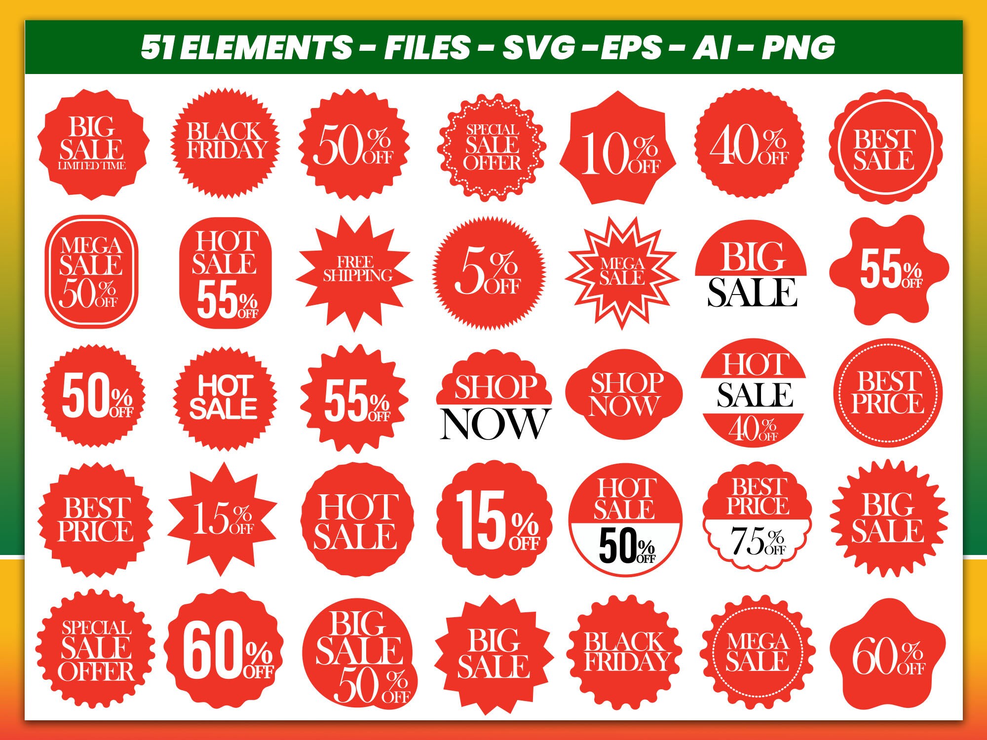 Sale Sticker, SVG Clipart Vector Design Illustration Print, Set of Red ...