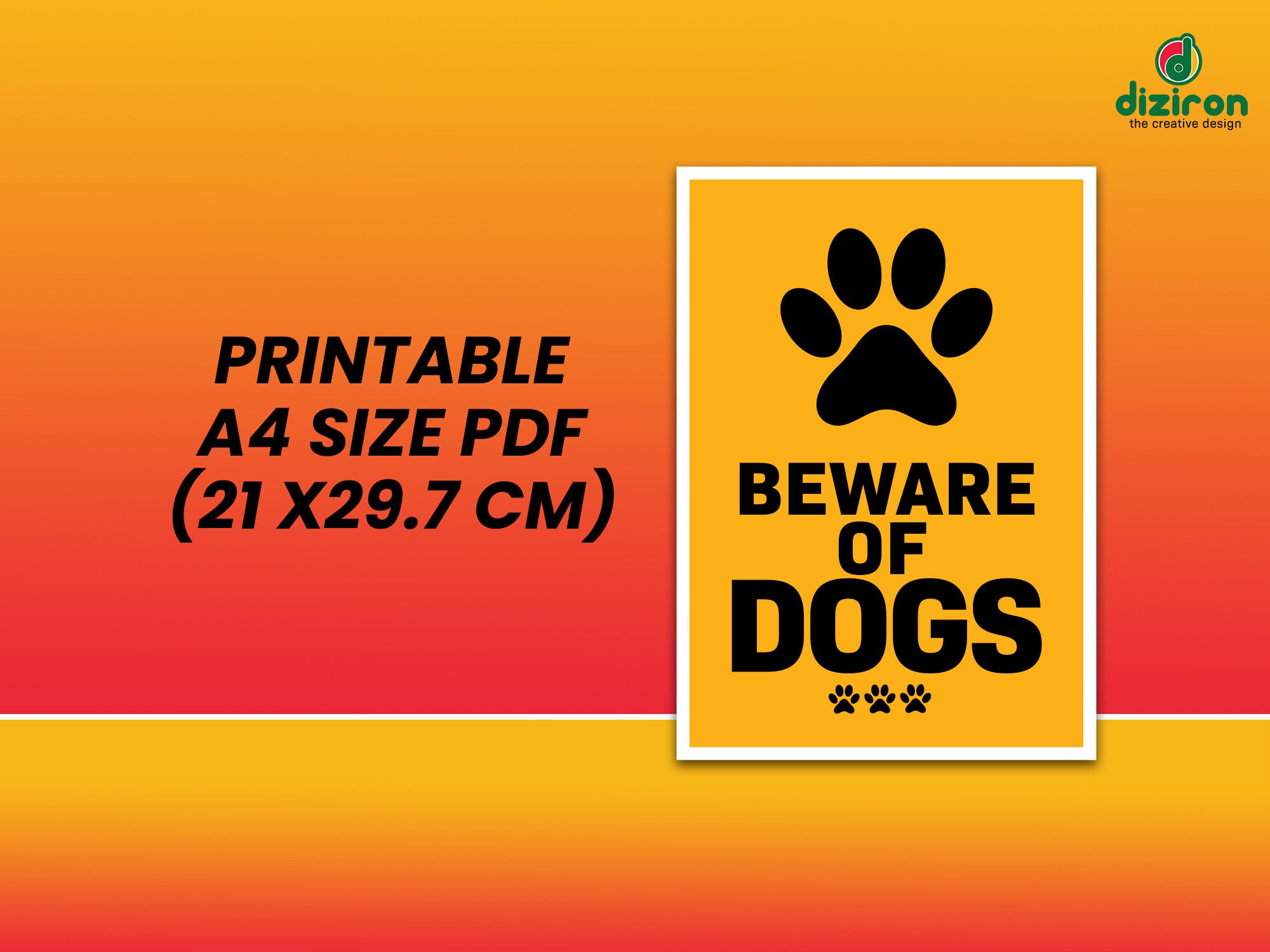 Printable Beware of Dog and Dogs Sign Board US Letter or A4 Size PDF ...