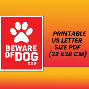Printable Beware of Dog and Dogs Sign Board US Letter or A4 Size PDF ...