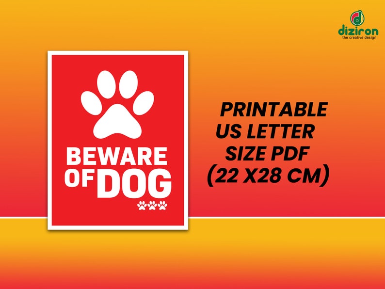 Printable Beware of Dog and Dogs Sign Board US Letter or A4 Size PDF ...