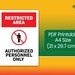 Printable Restricted Area Authorized Personnel Only, Signboard US ...