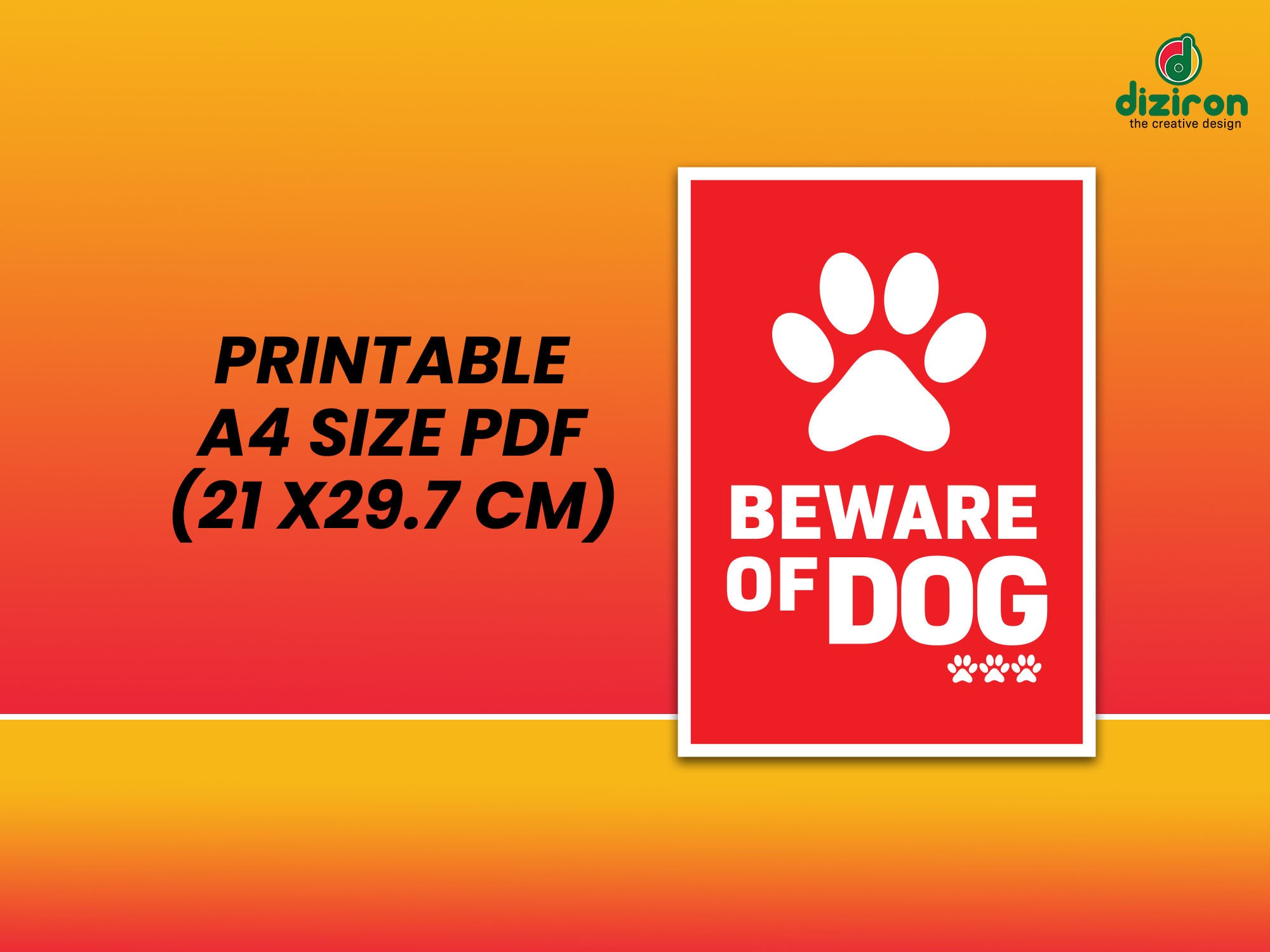 Printable Beware of Dog and Dogs Sign Board US Letter or A4 Size PDF ...