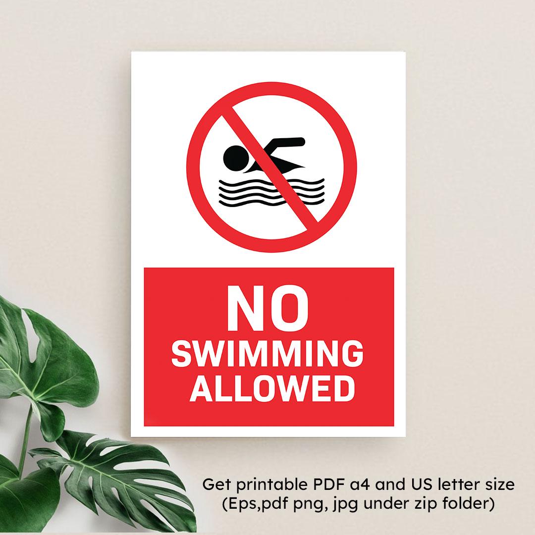 Printable No Swimming Allowed, Sign Board US Letter and A4 Size ...