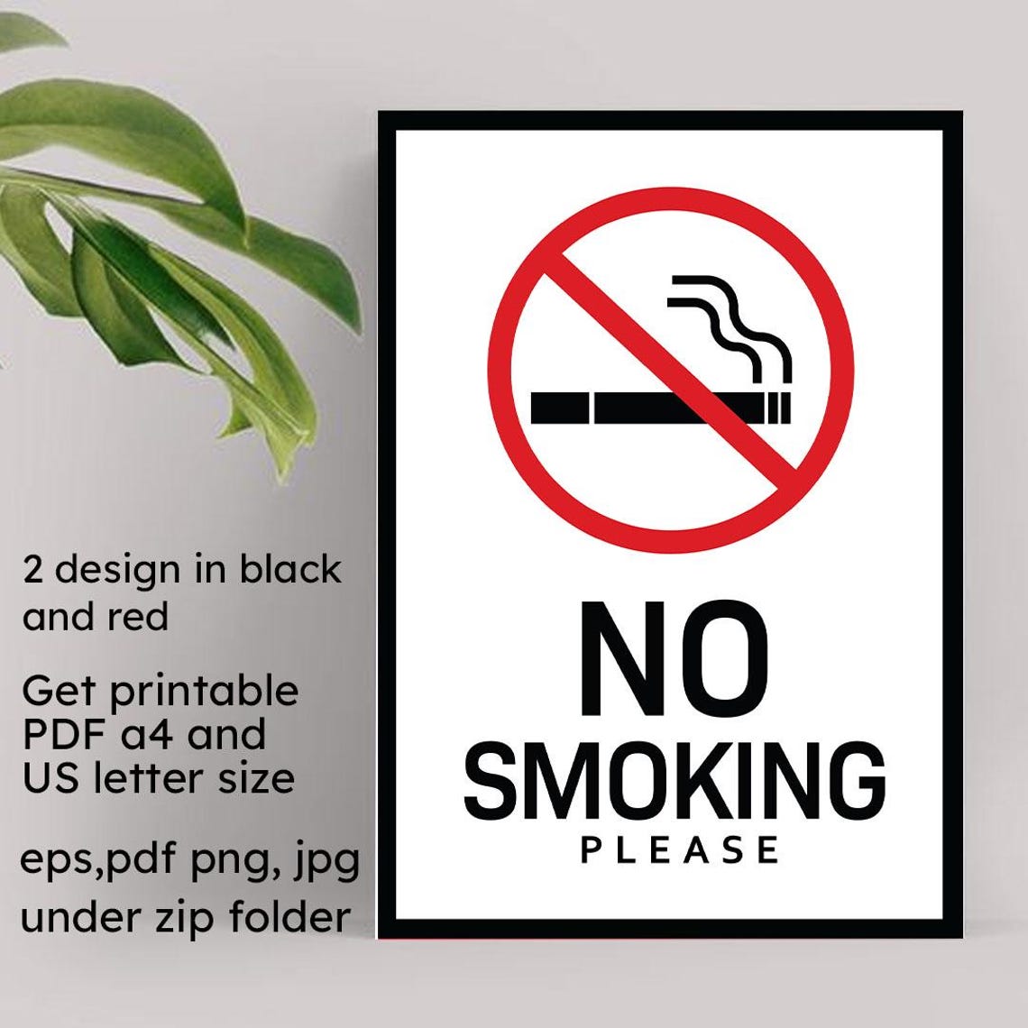 No Smoking, Printable No Smoking Sign A4 and US Letter Size Pdf ...