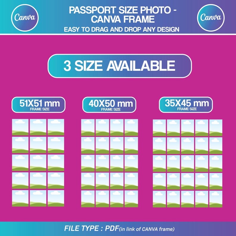 Passport Photo A4 Size Canva Template Frame ,create Your Own ...