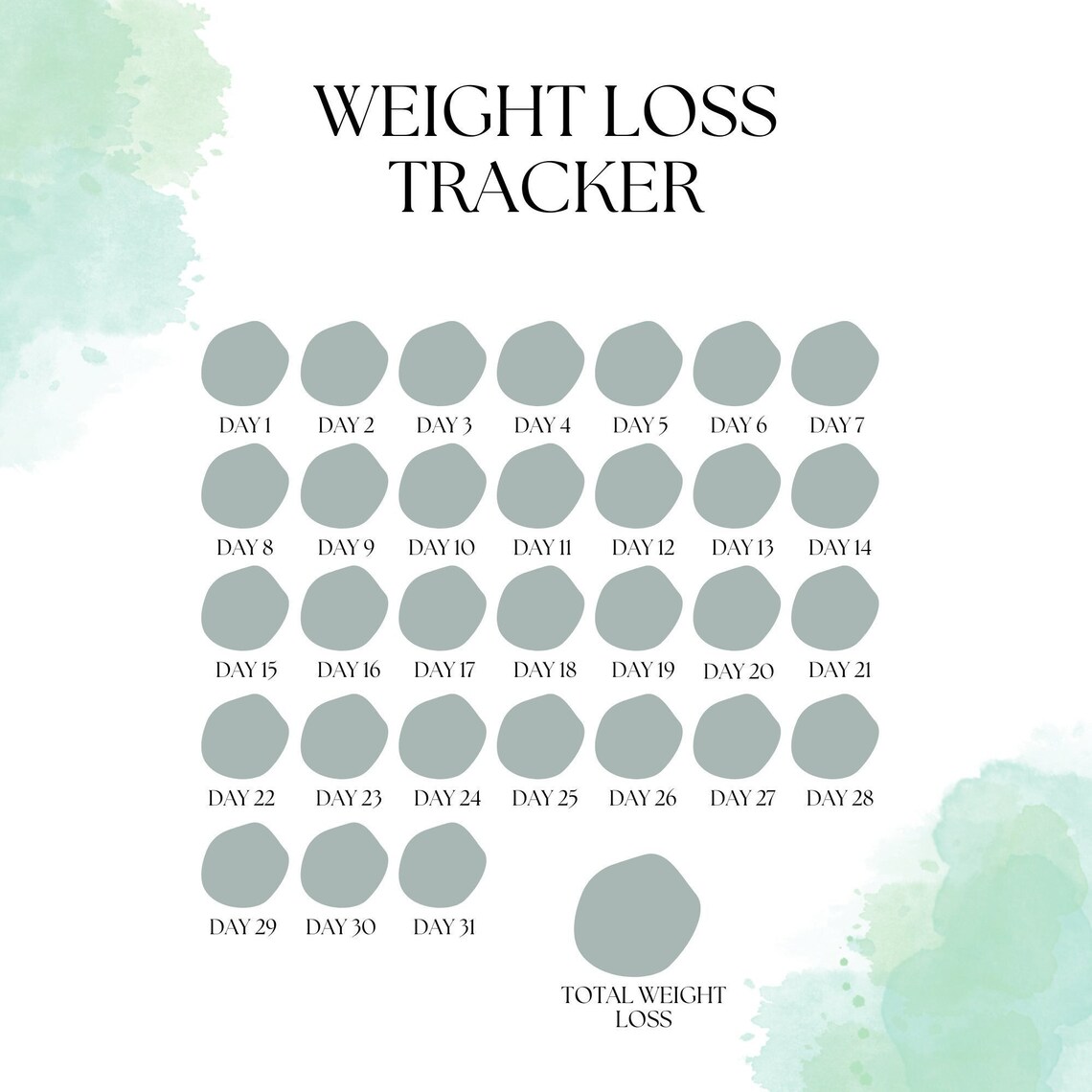 Daily and Weekly Weight Loss Tracker | Green Weight Loss Log | Simple ...