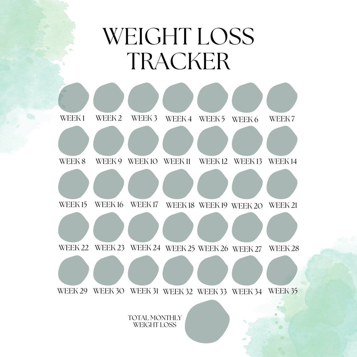 Daily and Weekly Weight Loss Tracker | Green Weight Loss Log | Simple ...