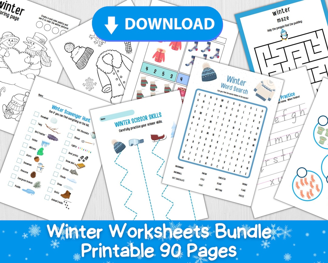 Winter Worksheets for Kids Preschool Bundle 90 Pages, Brain Break ...