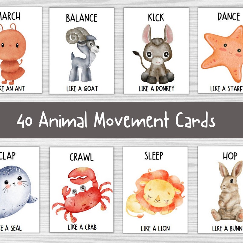 Animal Action Cards - Etsy