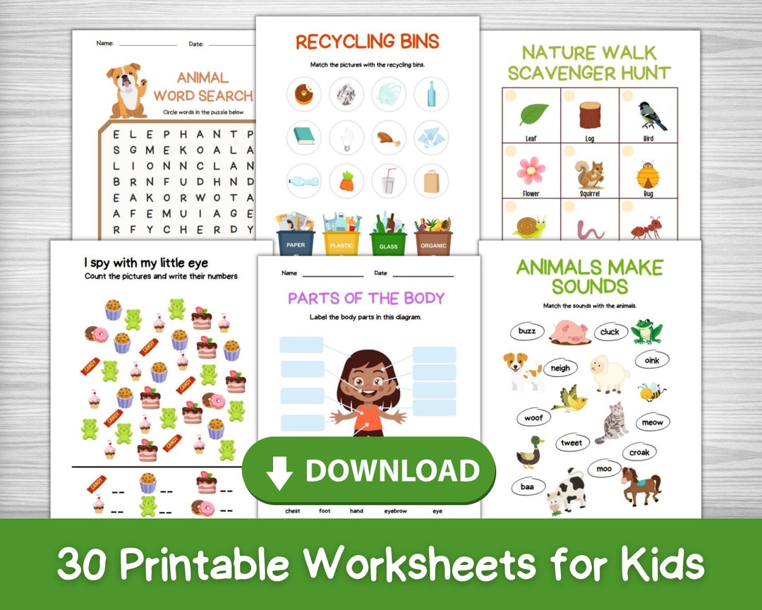 Preschool Worksheets for Kids, Preschool Bundle 30 Pages, Brain Break ...