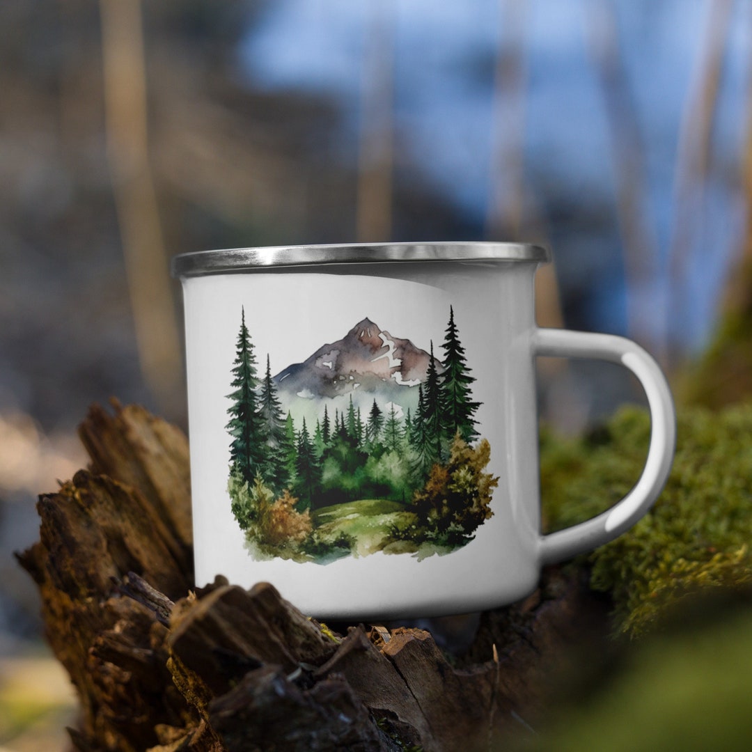 Cottagecore Enamel Mug, Cottagecore Camping Mug, Mountain Forest ...