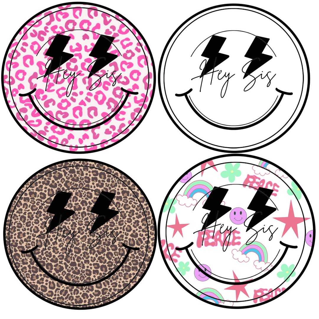 Four Retro Groovy Smiley Faces, Png Digital Download, Sublimation ...