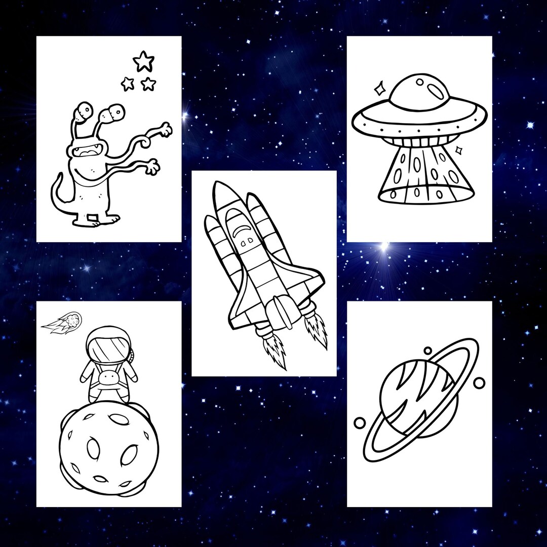 Space Themed Colouring Sheets Digital Template Digital - Etsy