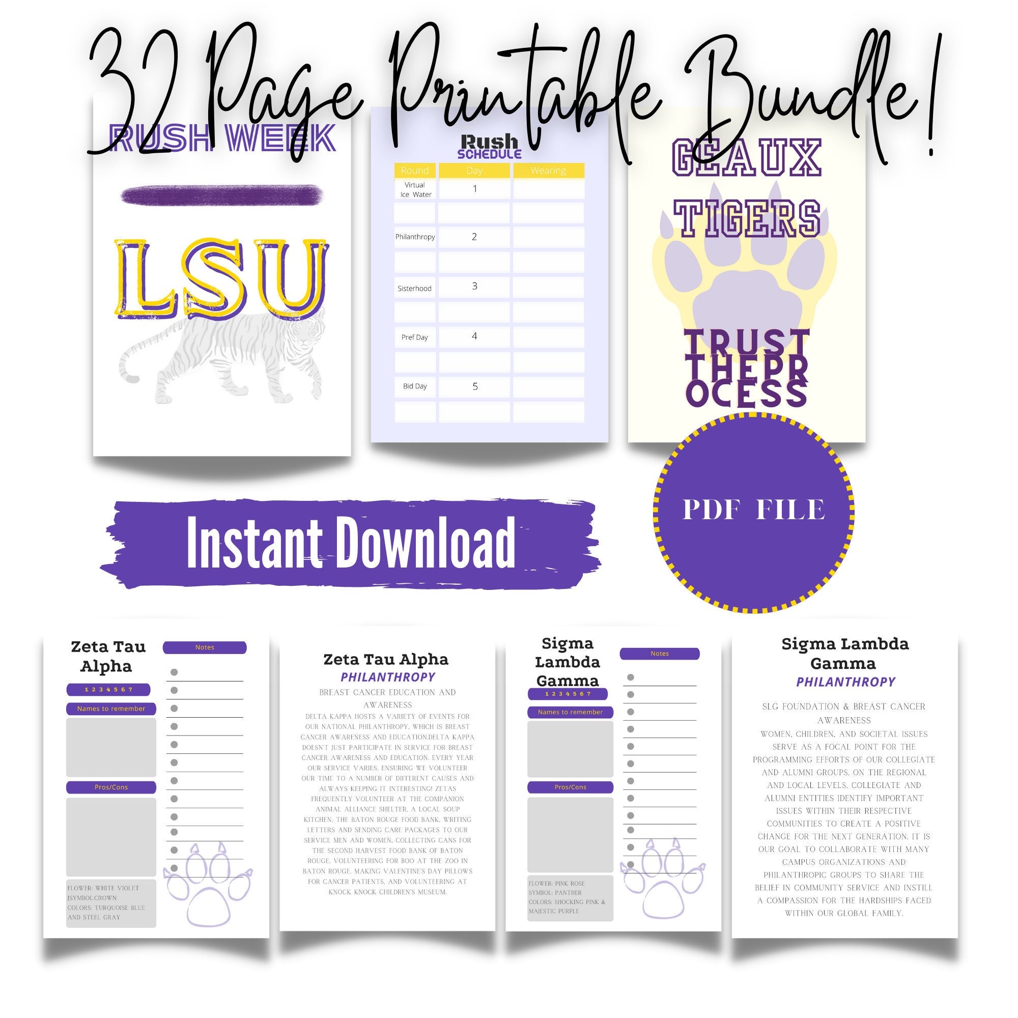 LSU Sorority Planner for Rush, Digital Download, Sorority Rush Notes ...