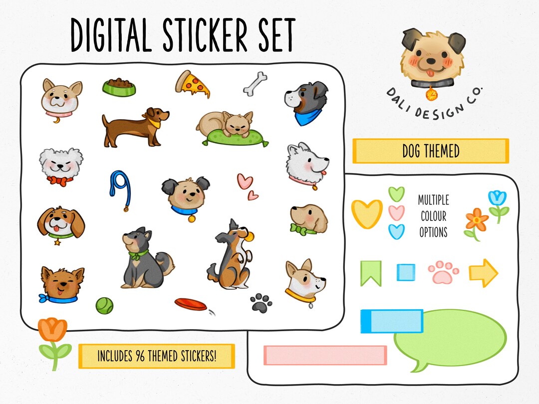Dog Theme Digital Sticker Set Goodnotes Stickers, Onenote Stickers, PNG ...