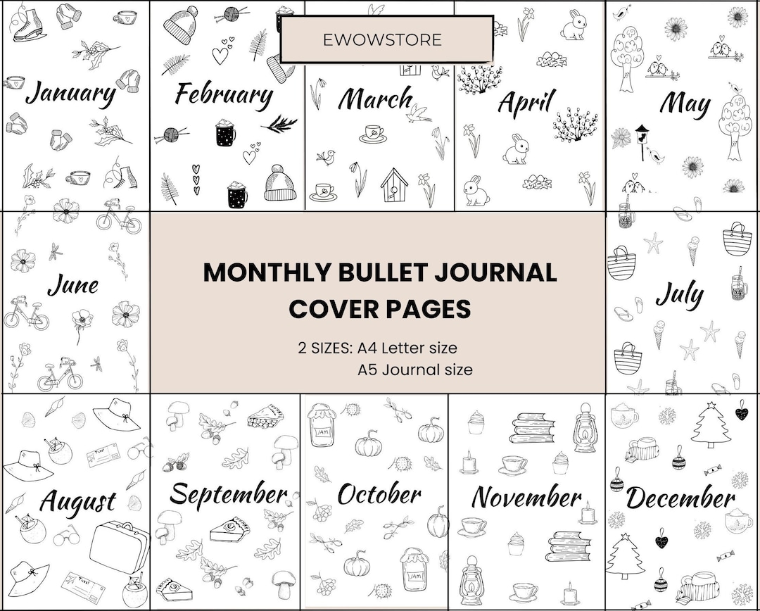Monthly Bullet Journal Cover Pages, Printable Journal Page, Junk ...