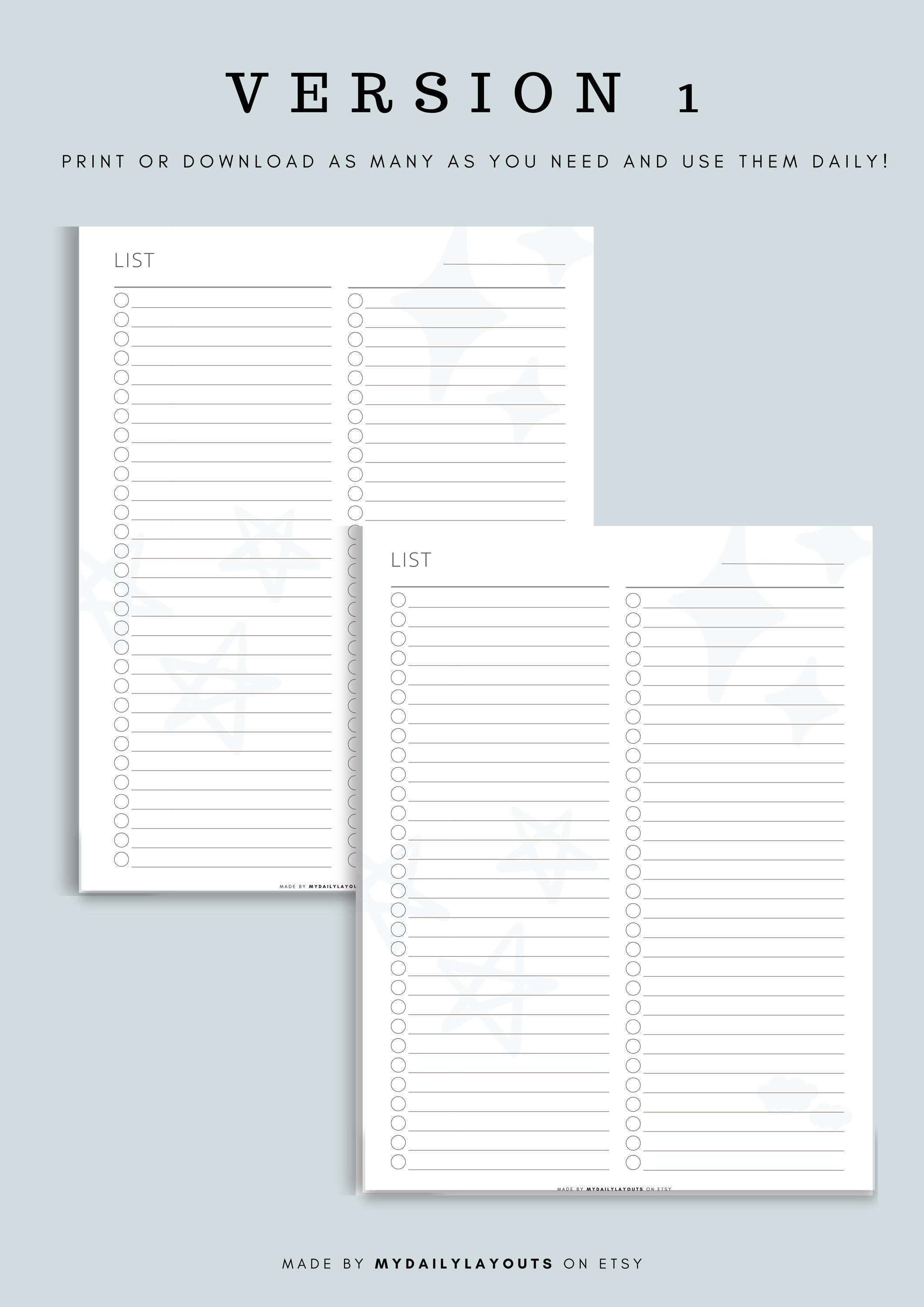 Printable Blank Checklist Template | Digital To-do List Planner | Daily ...