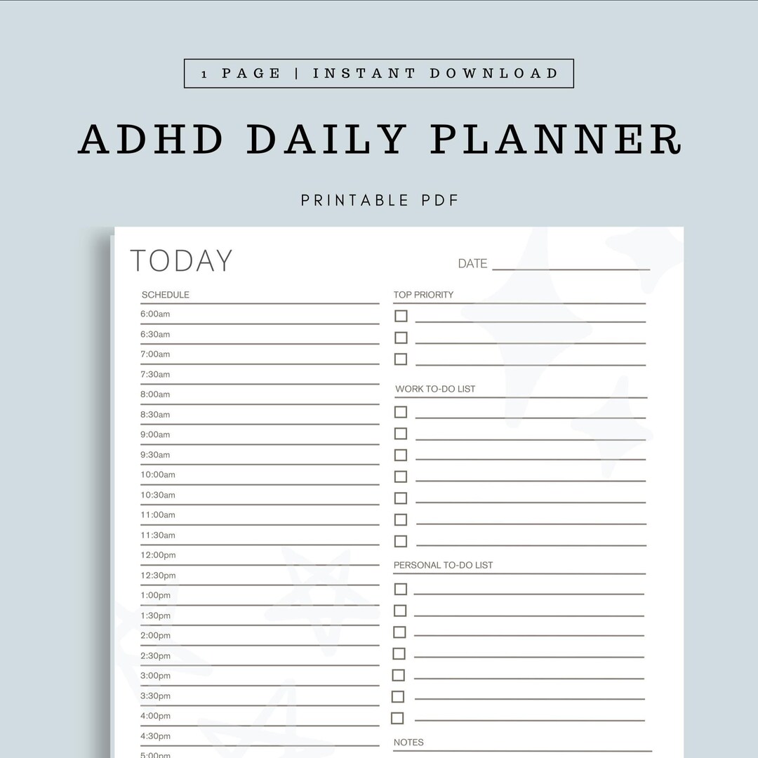 ADHD Daily Routine Planner | Digital Printable Schedule | Time Blocking ...