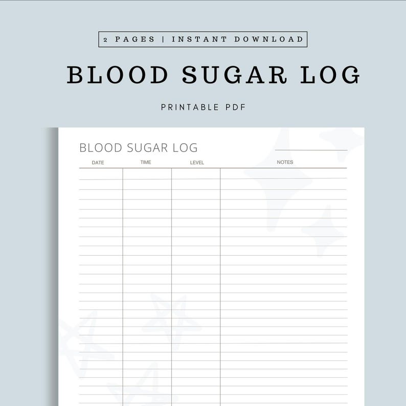 Type 2 Diabetes Log Sheet | Printable Blood Sugar Tracker | Digital ...