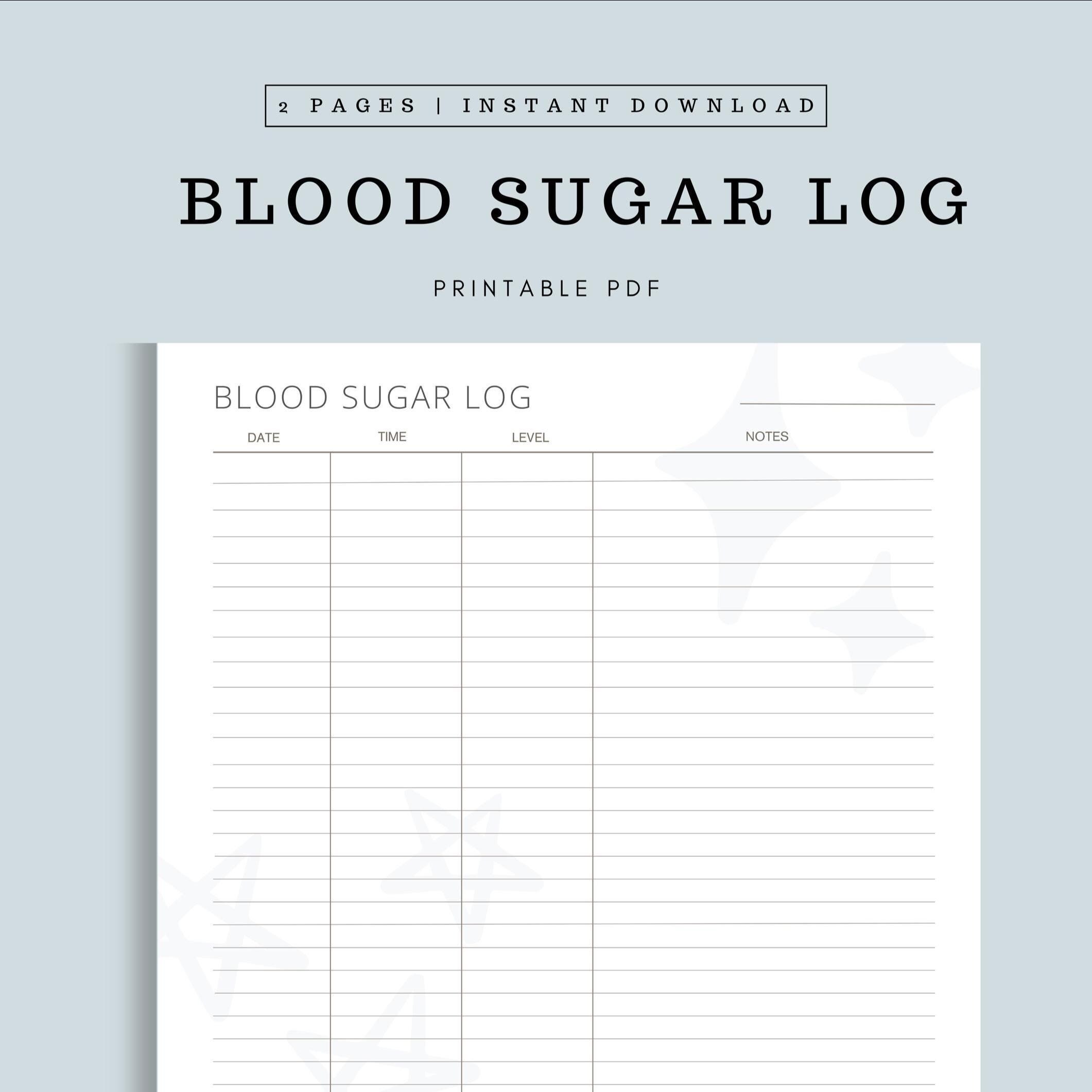 Type 2 Diabetes Log Sheet | Printable Blood Sugar Tracker | Digital ...