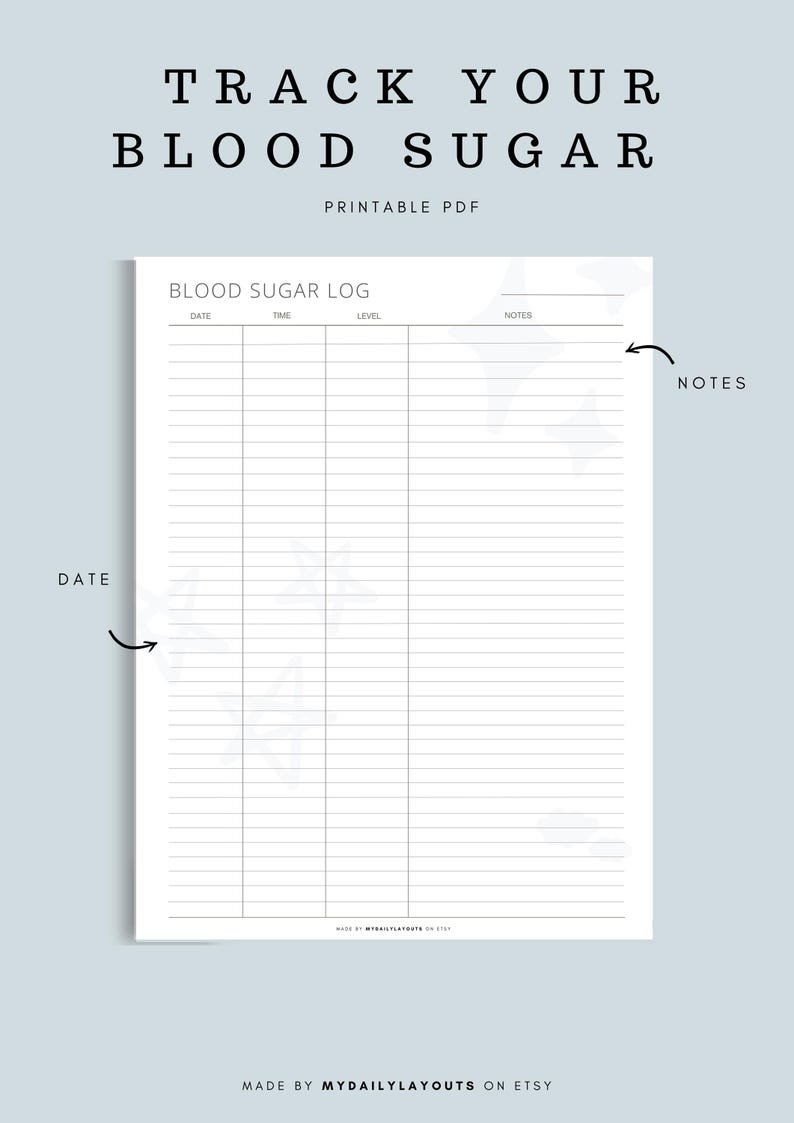 Type 2 Diabetes Log Sheet | Printable Blood Sugar Tracker | Digital ...