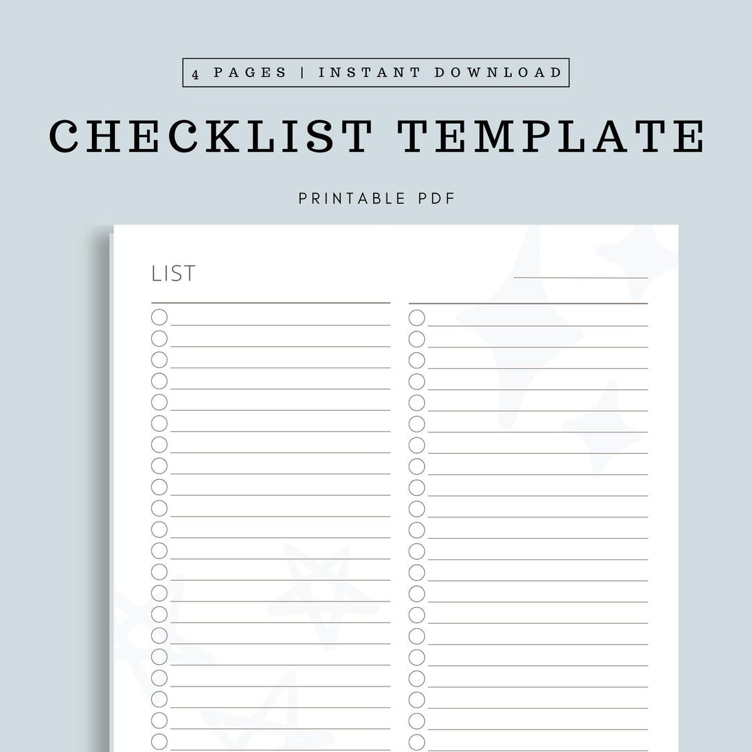 Printable Blank Checklist Template | Digital To-do List Planner | Daily ...