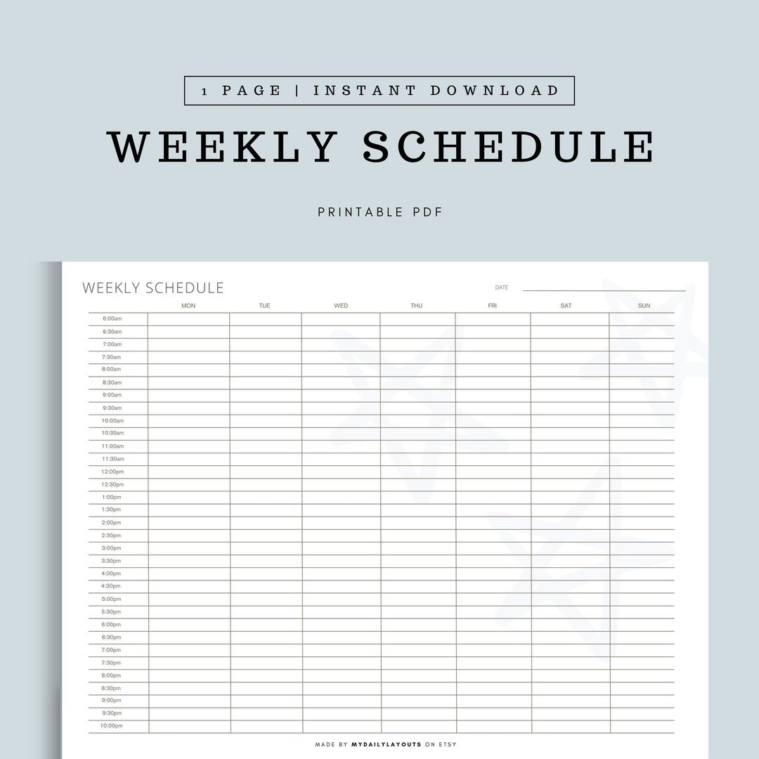 Weekly Schedule Planner | Time Blocking Template | Printable ...