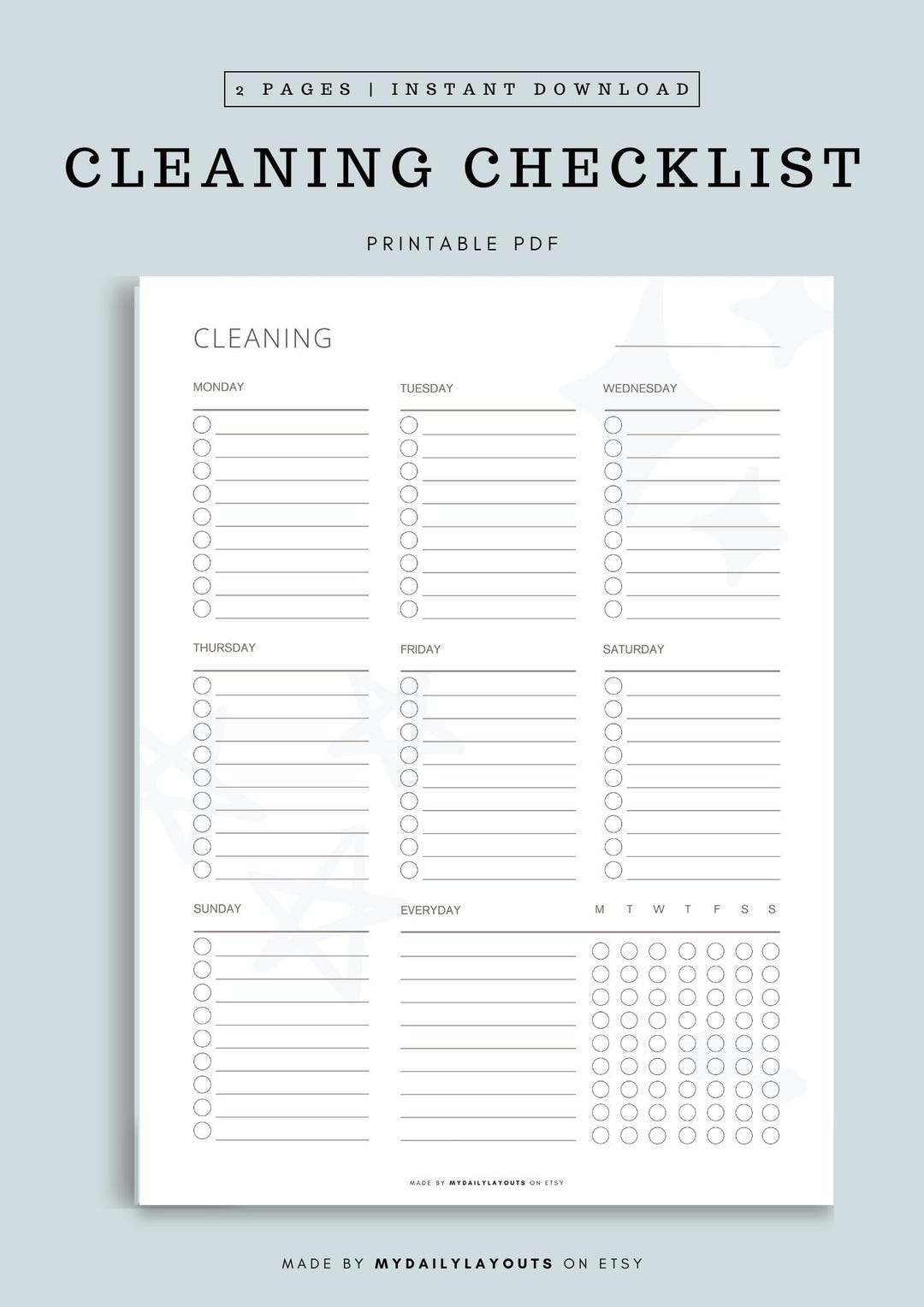 Weekly Cleaning Schedule Template | Digital Cleaning Planner ...